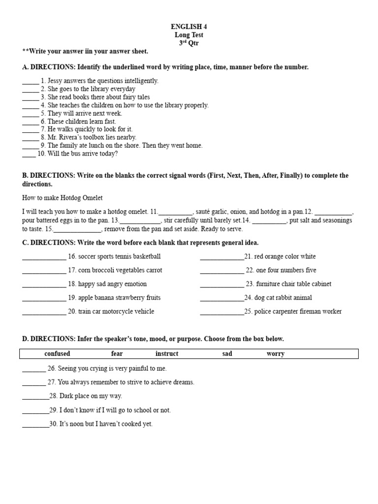 English Long Test 3rd QTR | PDF