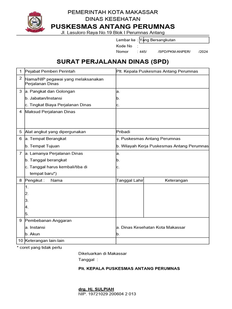 Contoh SPD Transport Puskesmas 2024-1 | PDF