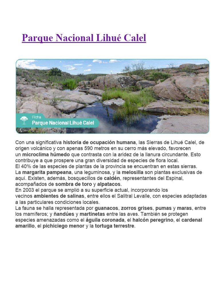 Parque Nacional Lihué Calel | PDF