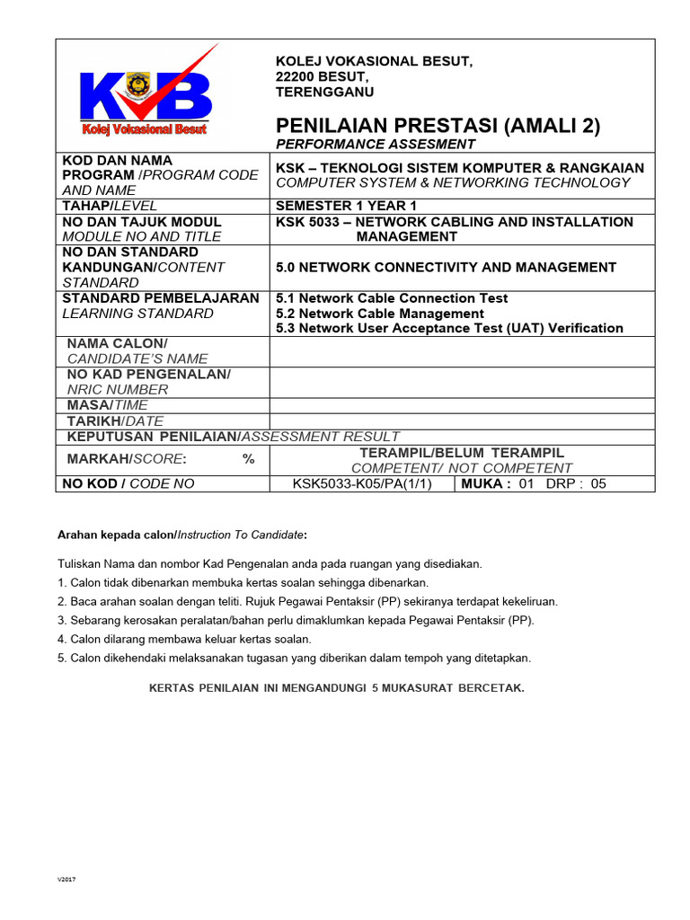 Kertas Penilaian Prestasi KSK5033 (Amali 2) | PDF