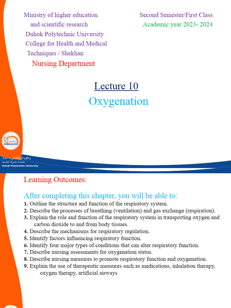 Oxygenation Nursing Lecture 10 Shekhan 2024 | PDF | Breathing ...