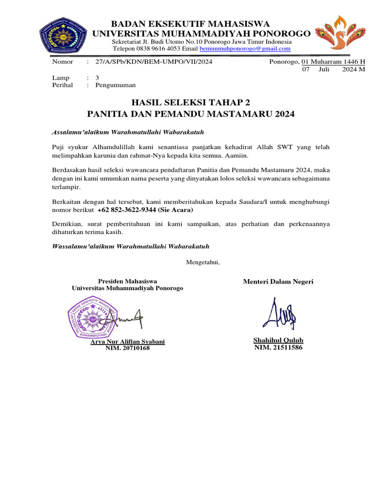 Pengumuman Lolos Seleksi Wawancara Panitia Mastamaru | PDF Pengumuman Lolos Seleksi Wawancara Panitia Mastamaru | PDF