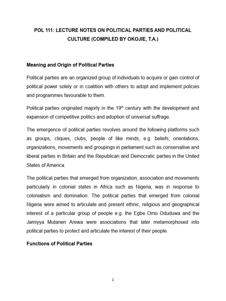 Pol 111 (Political Parties) | PDF | Political Parties | Social Psychology