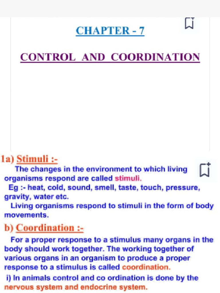 Class 10 Control and Coordination Chapter | PDF