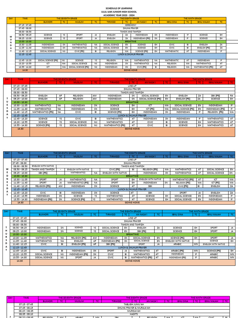 Schedule of Learning New | PDF | Educational Years | Secondary Education