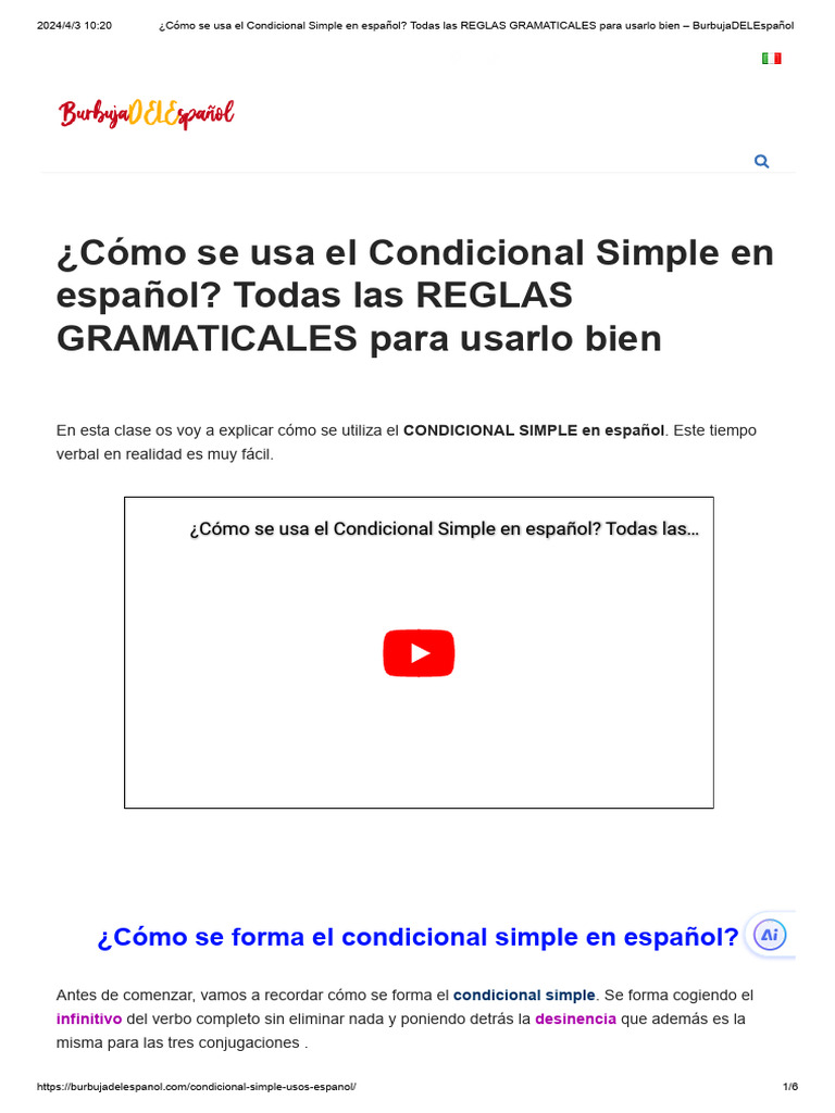 ¿Cómo Se Usa El Condicional Simple en Español - Todas Las REGLAS ...