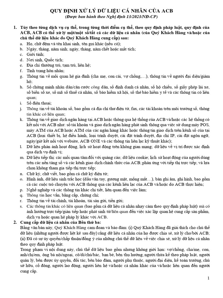 Quy Dinh Xu Ly Du Lieu CA Nhan | PDF