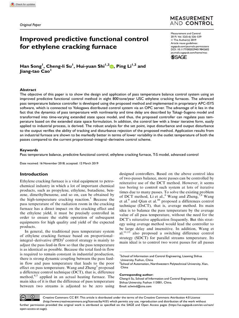 Song Et Al 2019 Improved Predictive Functional Control For Ethylene Cracking Furnace | PDF ...