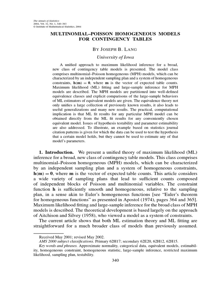 Multinomial-Poisson Homogeneous Models For Contingency Tables | PDF ...