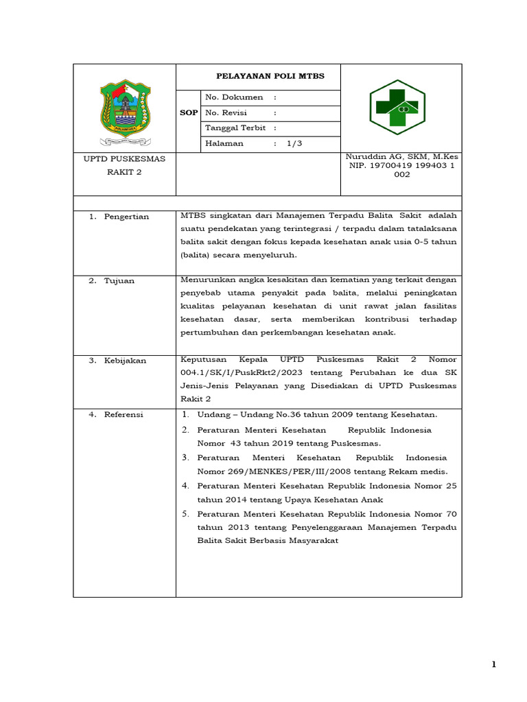 SOP Pelayanan Poli Mtbs | PDF