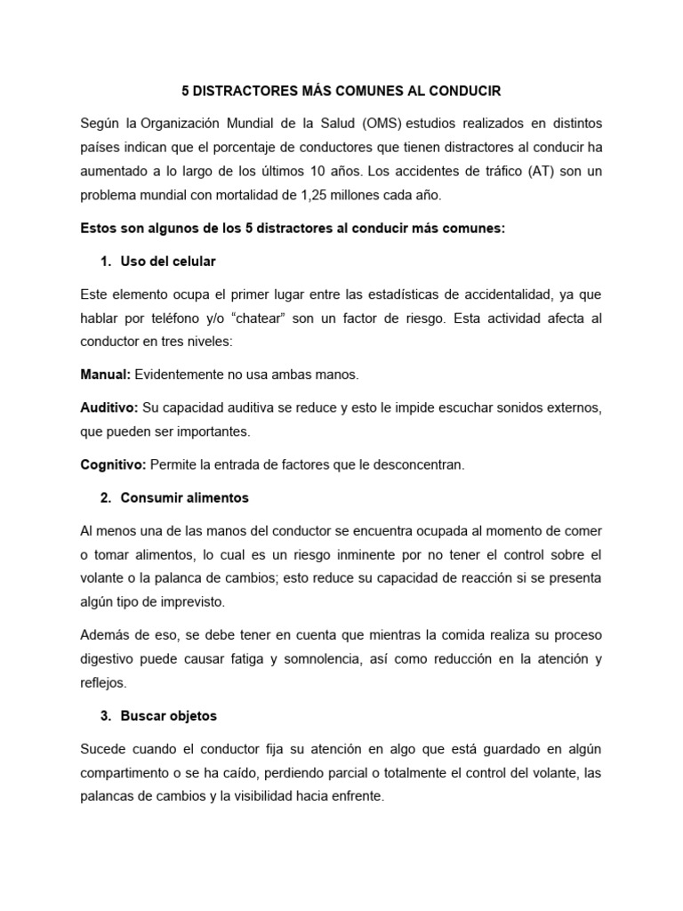 5 DISTRACTORES MÁS COMUNES AL CONDUCIR | Descargar gratis PDF ...