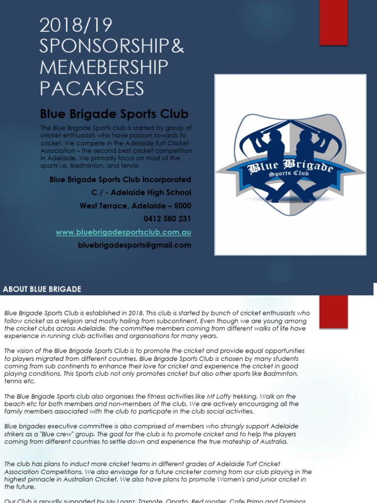Blue Brigade Sponsorship | PDF | Adelaide