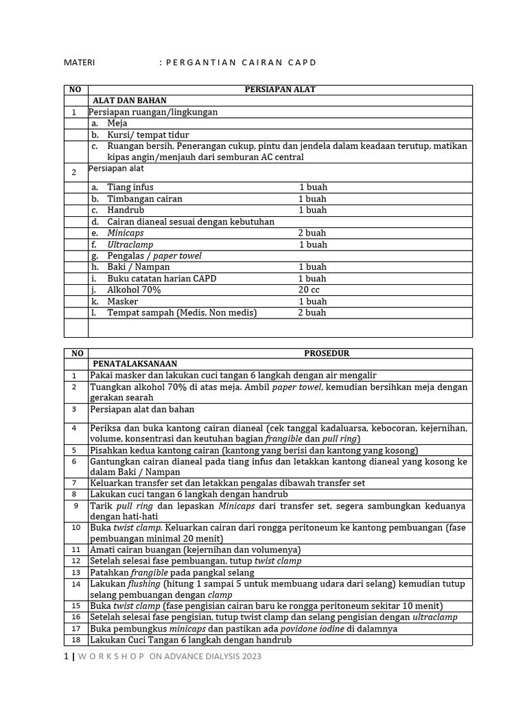 Capd Workshop On Advance Dialysis 2025 | PDF