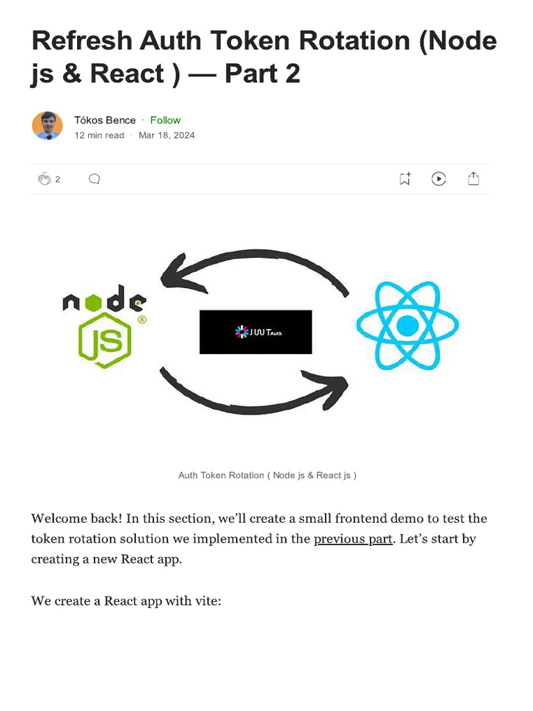 Refresh Auth Token Rotation (Node Js & React) - Part 2 | PDF Refresh Auth Token Rotation (Node Js & React) - Part 2 | PDF