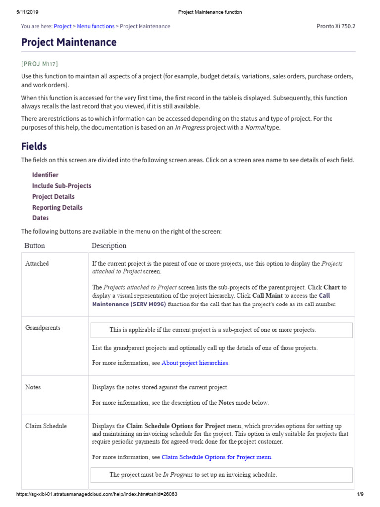 Pronto Xi Help 750.2 - Project Maintenance Function | PDF | Information ...