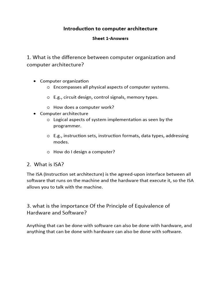 Introduction To Computer Architecture Sheet 1-Answers | PDF