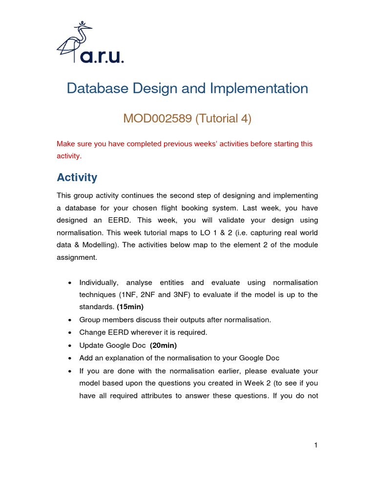 Tutorial Week 4 Normalisation | PDF