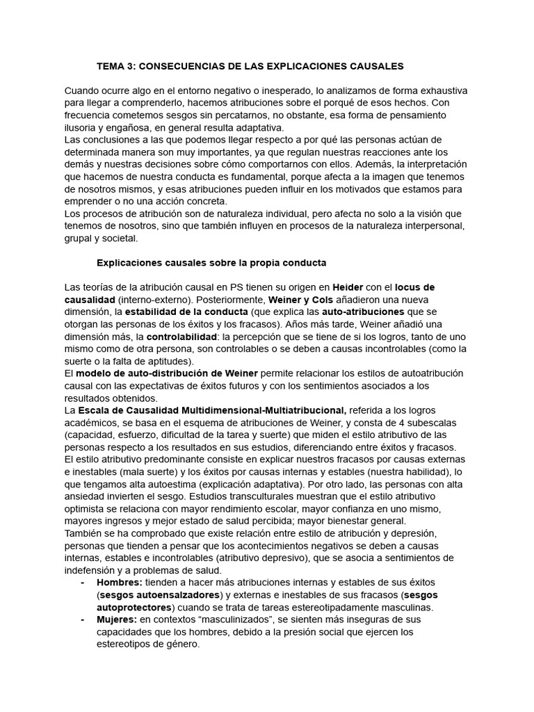 TEMA 3 Consecuencias de Las Explicaciones Causales | PDF | Parcialidad | Prejuicios