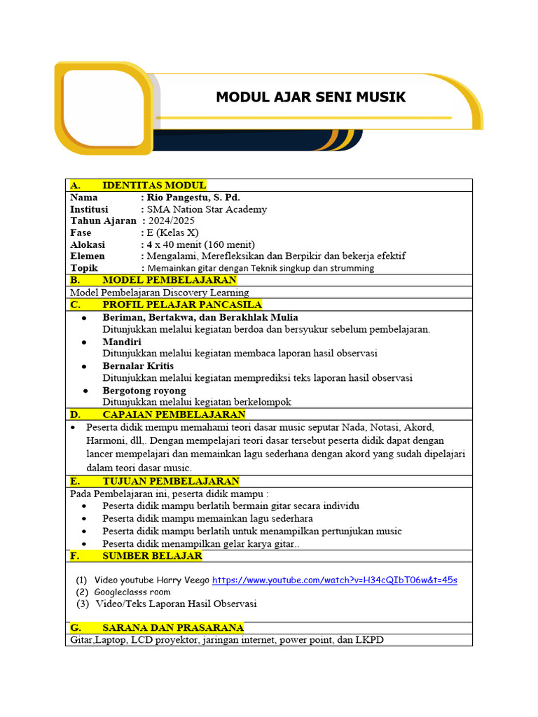 Modul Belajar Gitar Kelas X | PDF | Karier & Perkembangan | Seni & Disiplin Bahasa