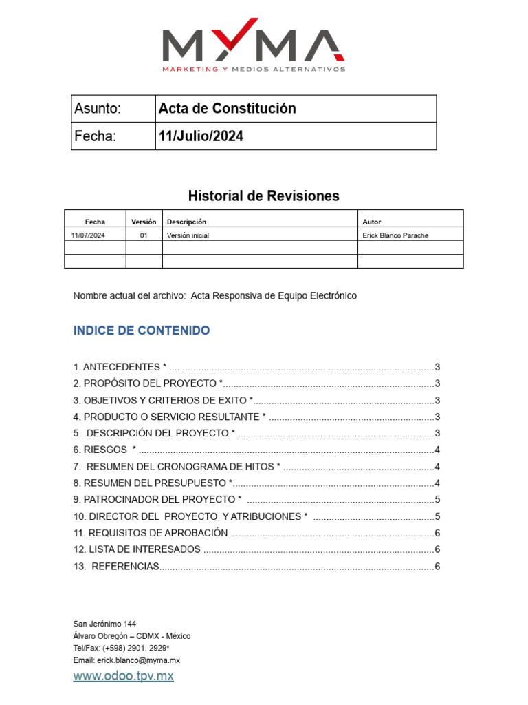 01 Acta de Constitucion-1 | PDF | Software | Presupuesto