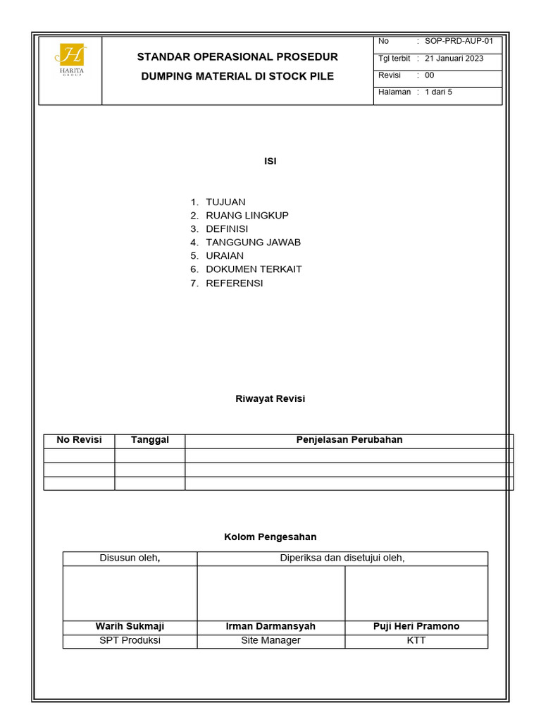 Sop-Prd-Aup-01 Sop Dumping Stockpile | PDF