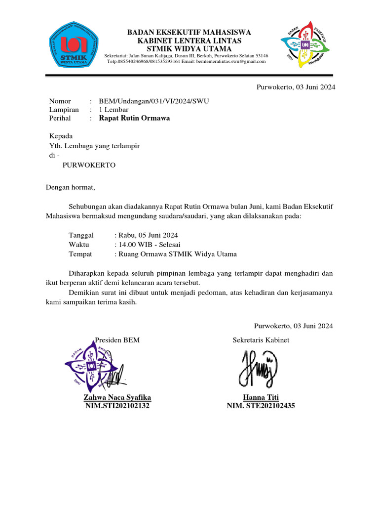 Undangan Rapat Rutin Ormawa-Juni | PDF | Gaya Hidup