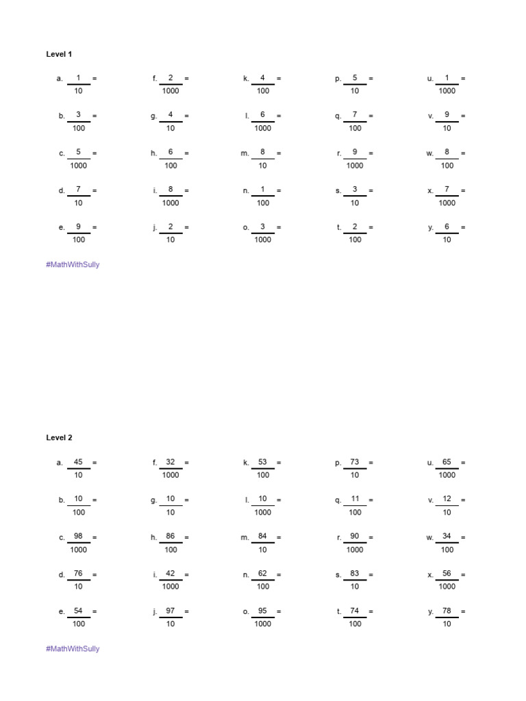 Math Fluency Practice - Fraction To Decimals | PDF