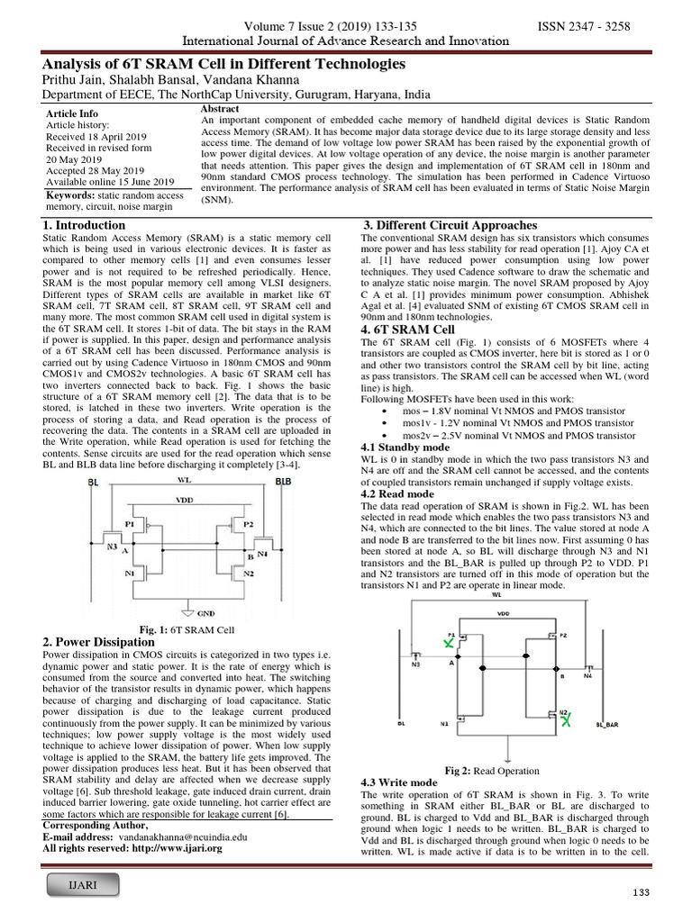 Analysis of 6T SRAM Cell in Different Technologies | PDF | Cmos | Computer Memory