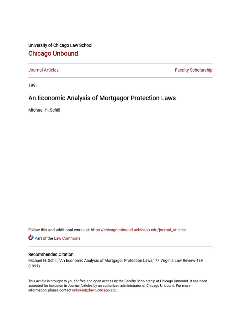 An Economic Analysis of Mortgagor Protection Laws | PDF | Foreclosure ...
