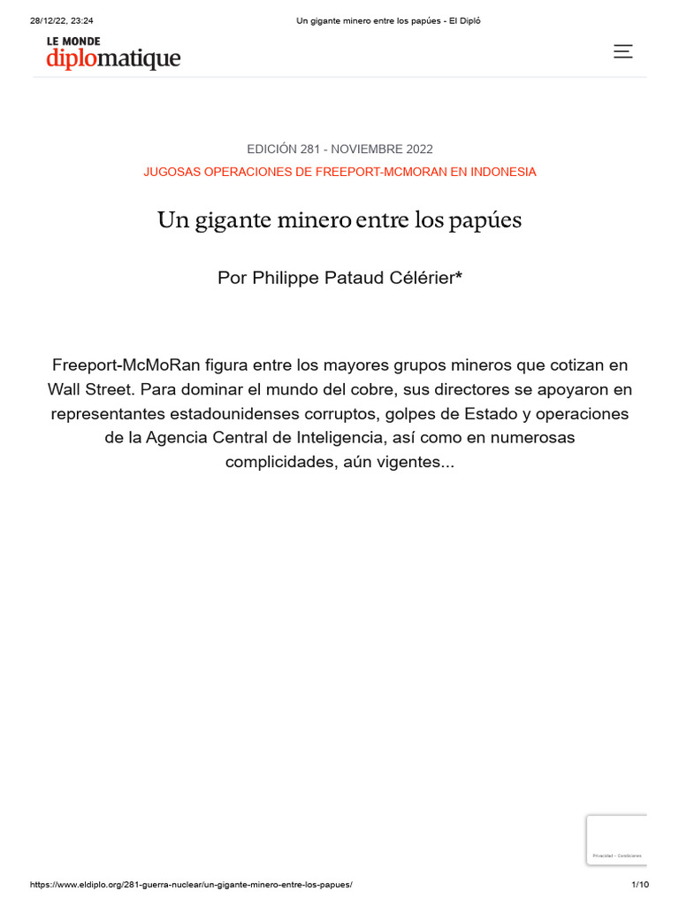 Un Gigante Minero Entre Los Papúes - El Dipló | PDF | Minería | Indonesia