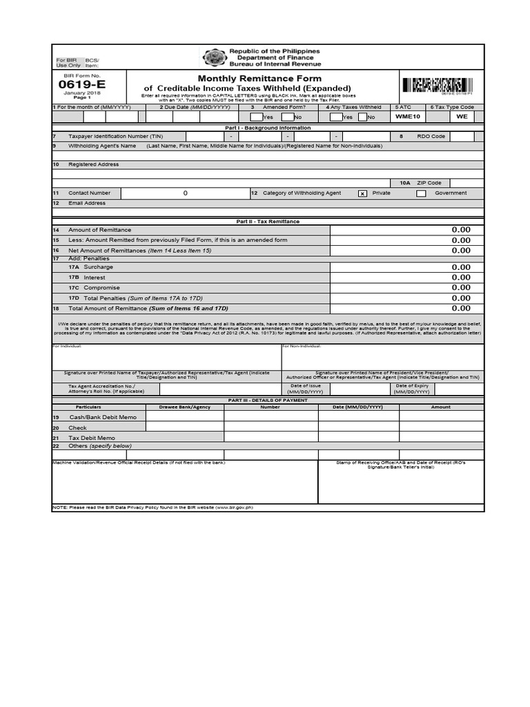 Monthly Remittance Form: of Creditable Income Taxes Withheld (Expanded ...