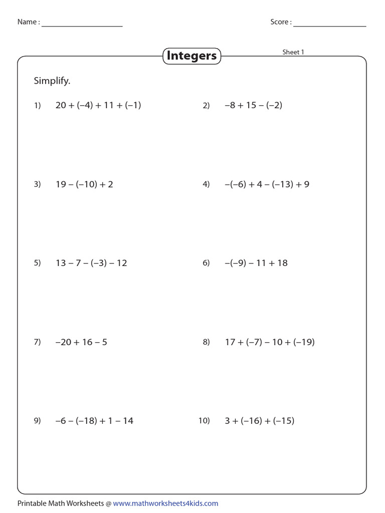 Integers Addition Subtraction Simplify All Key | PDF | Mathematics | Arithmetic