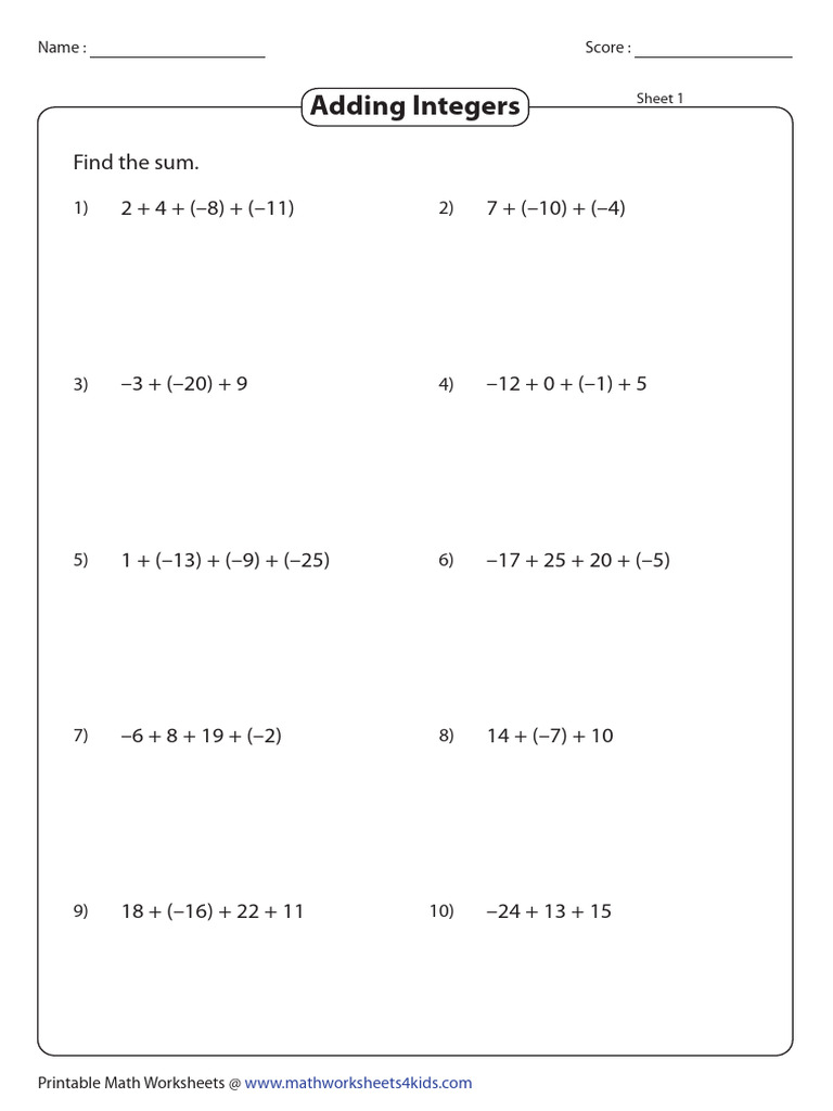 integers_addition-subtraction_find-sum-all-key | PDF | Arithmetic ...