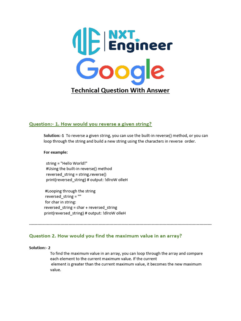Google Coding Round Test Top 10 Questions and Solution | PDF | String ...