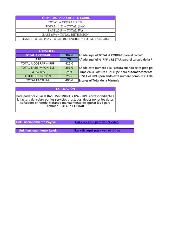 Cálculo Facturas IVA - IRPF | PDF | Factura | Economias