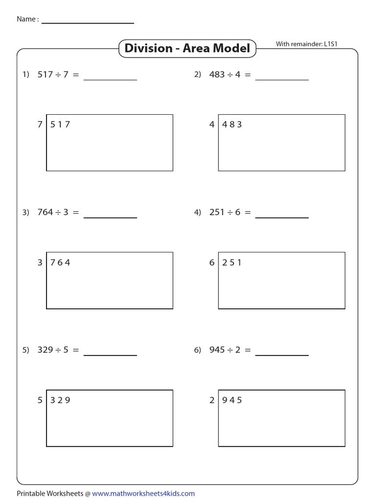 Division - Models - Color - Area Model Remainder l1 All Key | PDF ...