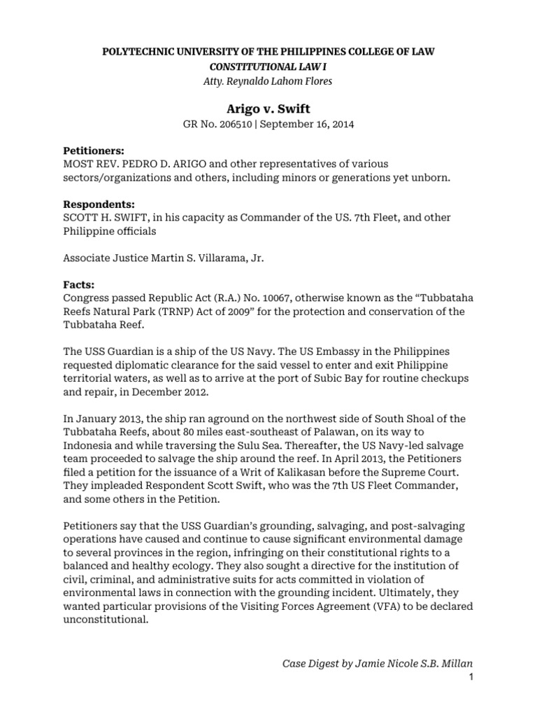Arigo vs. Swift Case Digest | PDF | Lawsuit | Public Law