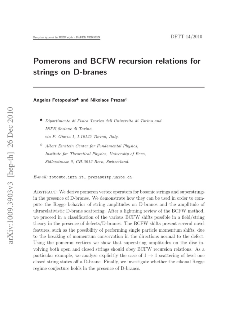 Angelos Fotopoulos and Nikolaos Prezas - Pomerons and BCFW Recursion Relations For Strings On D ...