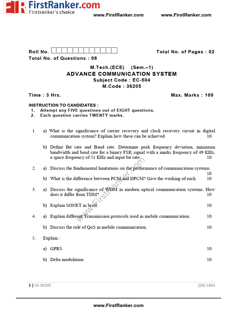 Advance Communication System: Roll No. Total No. of Pages: 02 Total No ...