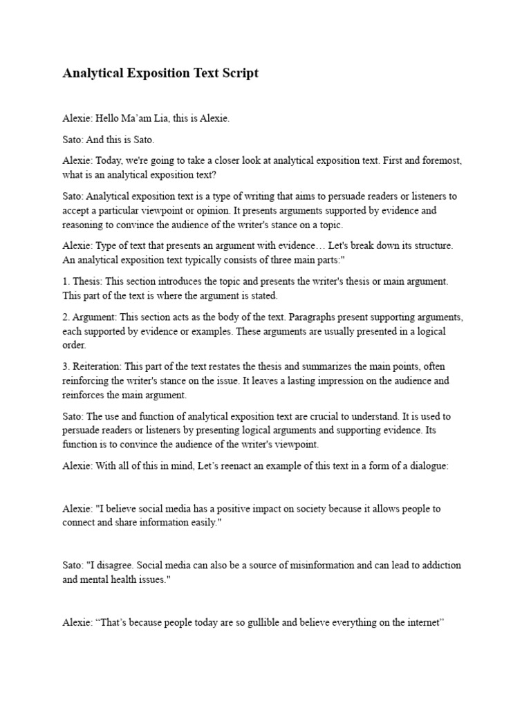 Analytical Exposition Text Script | PDF | Argument | Human Communication