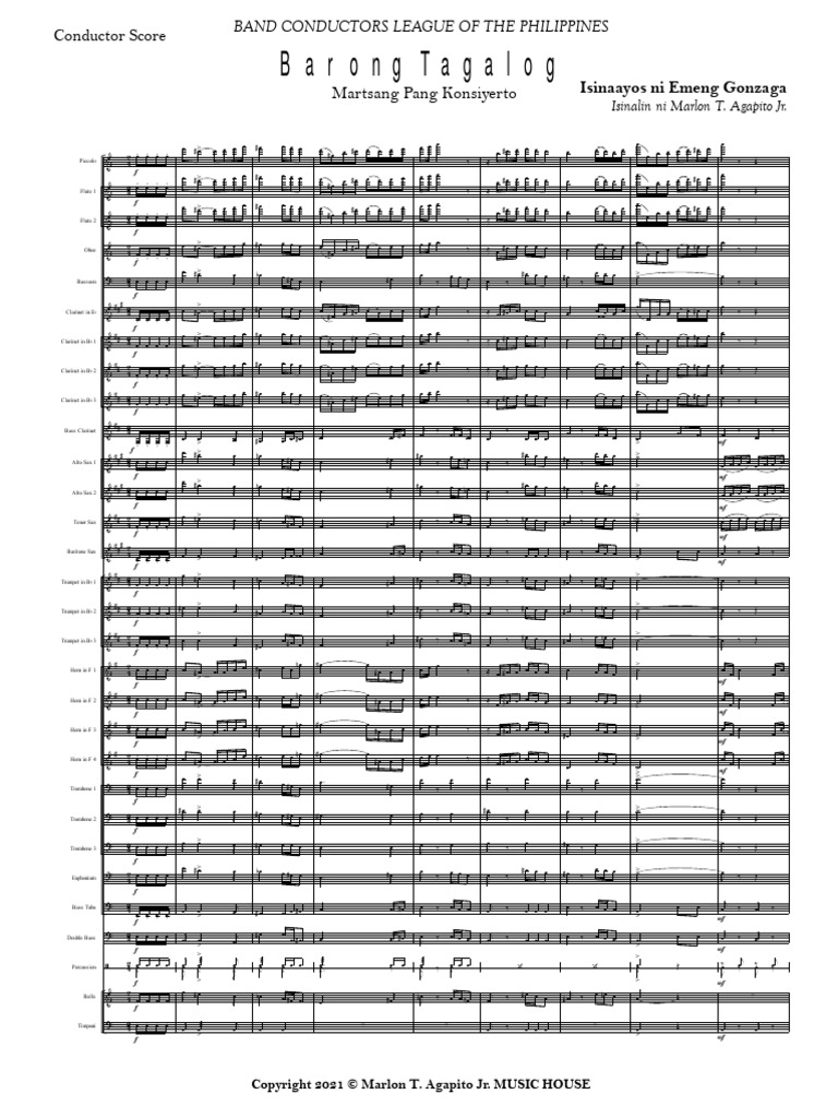 Partition pour ensemble musical "Barong Tagalog" | PDF