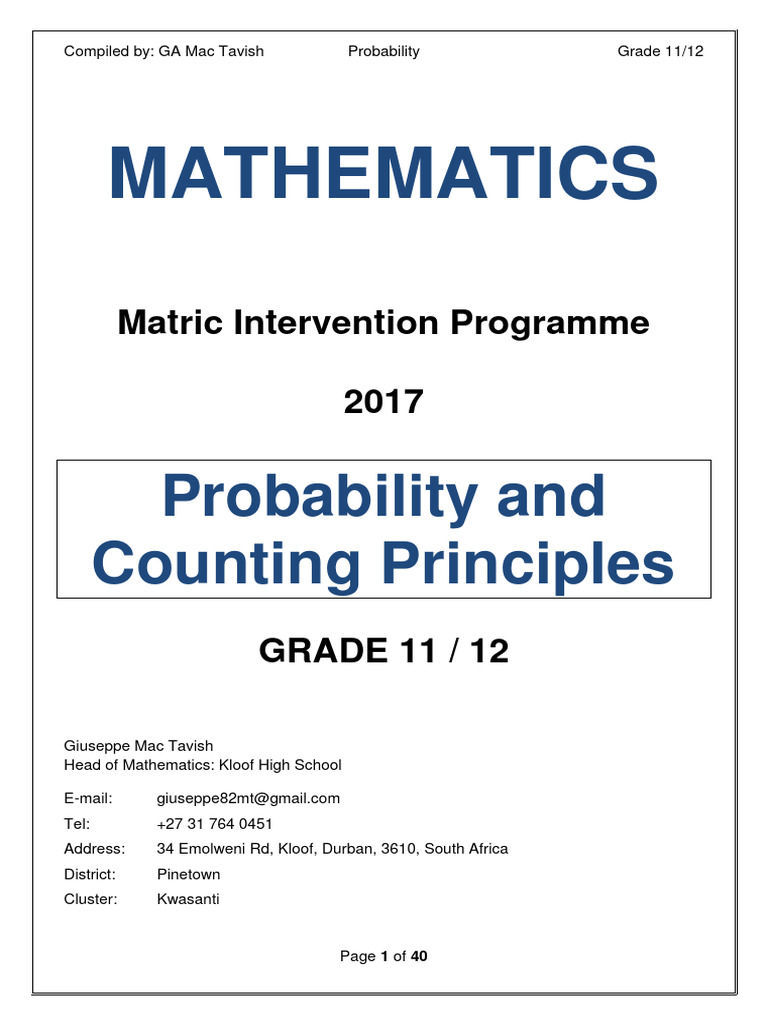 GR 11 and 12 Probability and Counting Principles | PDF