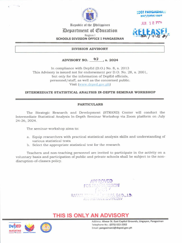 DA93s2024-Intermediate Statistical Analysis In-Depth Seminar Workshop | PDF