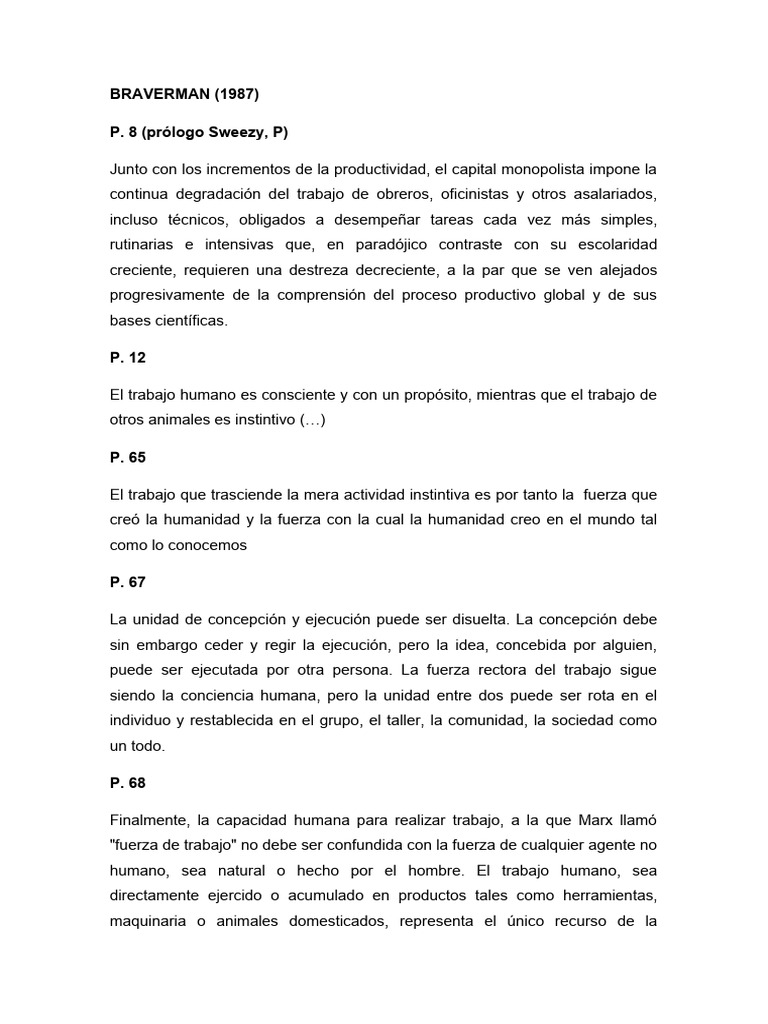 Trabajo y Capital Monopolista. Harry Braverman (1987) | PDF ...