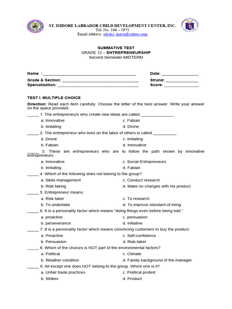 ST Entrep 1 | PDF | Entrepreneurship | Marketing