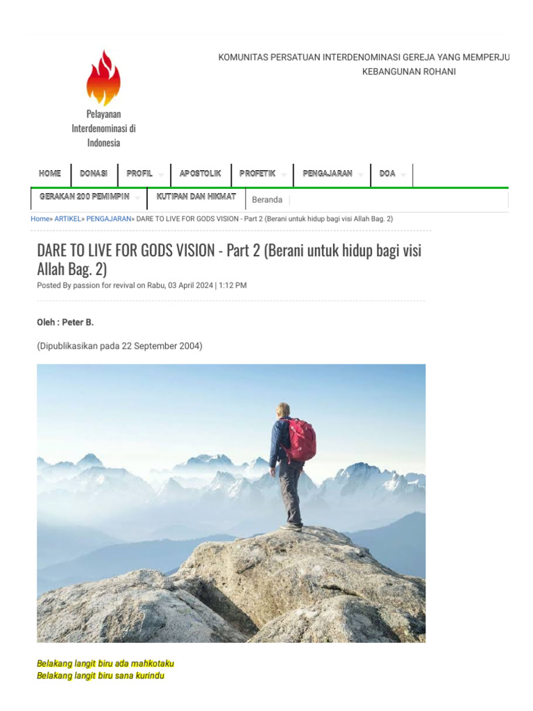 DARE TO LIVE FOR GODS VISION - Part 2 (Berani Untuk Hidup Bagi V | PDF