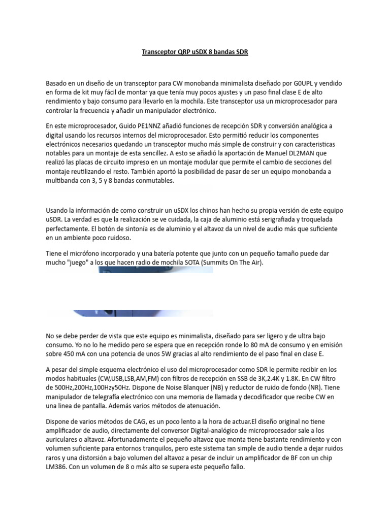 Manual Español Usdr 8 Bandas | PDF | Altoparlante | Microprocesador