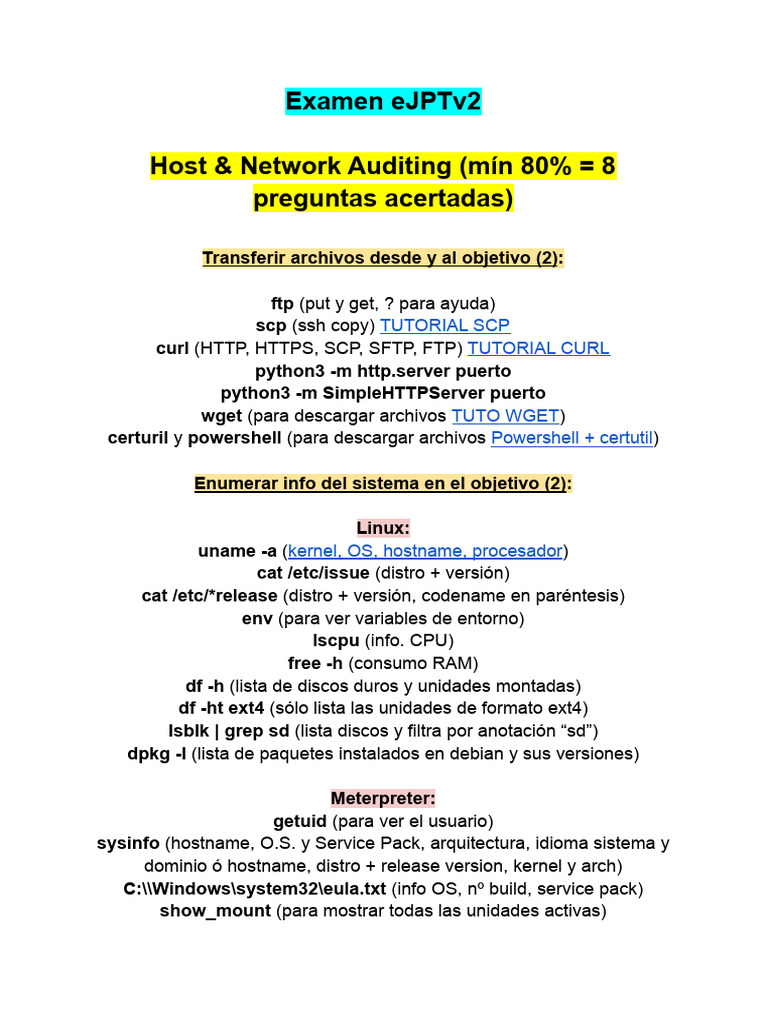 EJPTv2 Examen Cheatsheet PDF | PDF | Dirección IP | Mi sql