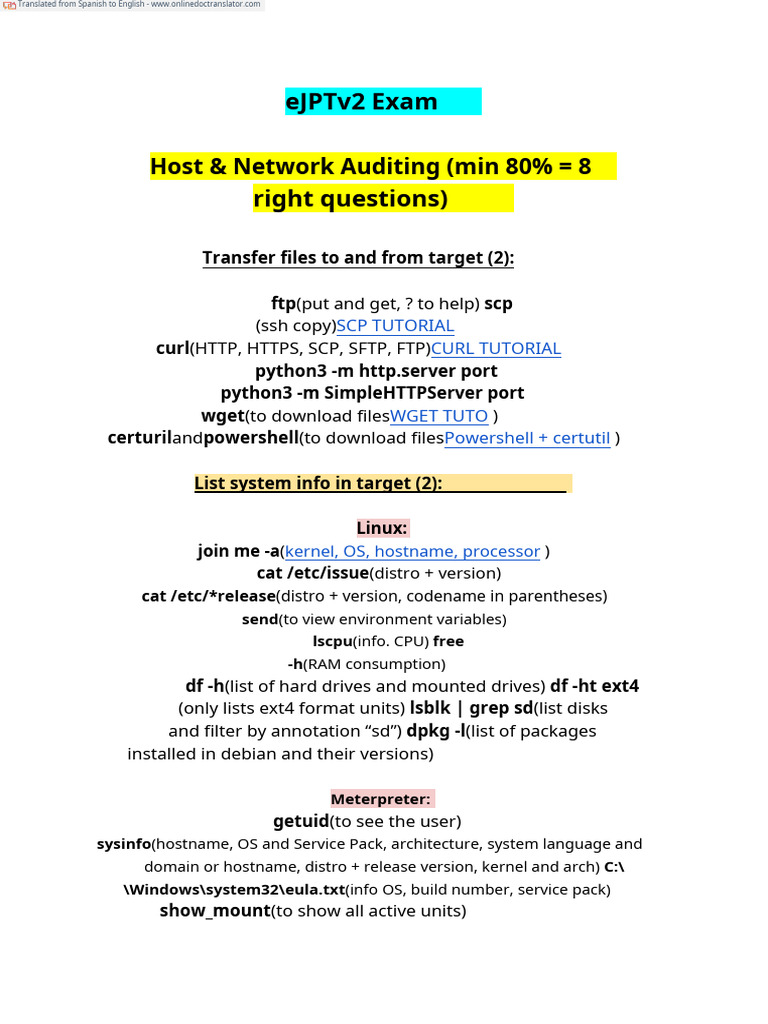 EJPTv2 Examen Cheatsheet - Pdf.es - en | PDF | Ip Address | Superuser