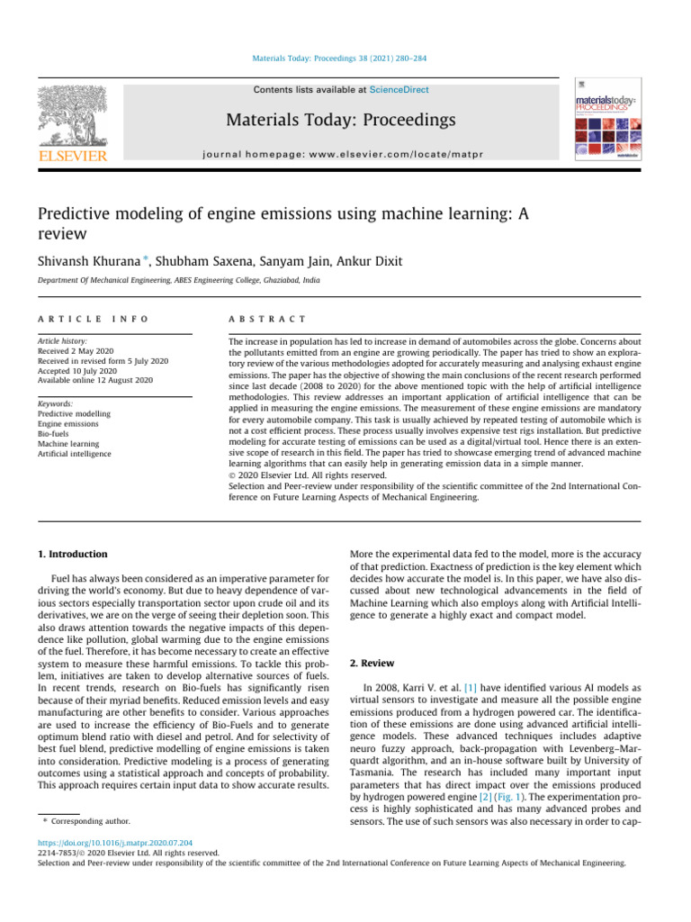Predictive Modeling of Engine Emissions Using Machine Learning A Review ...